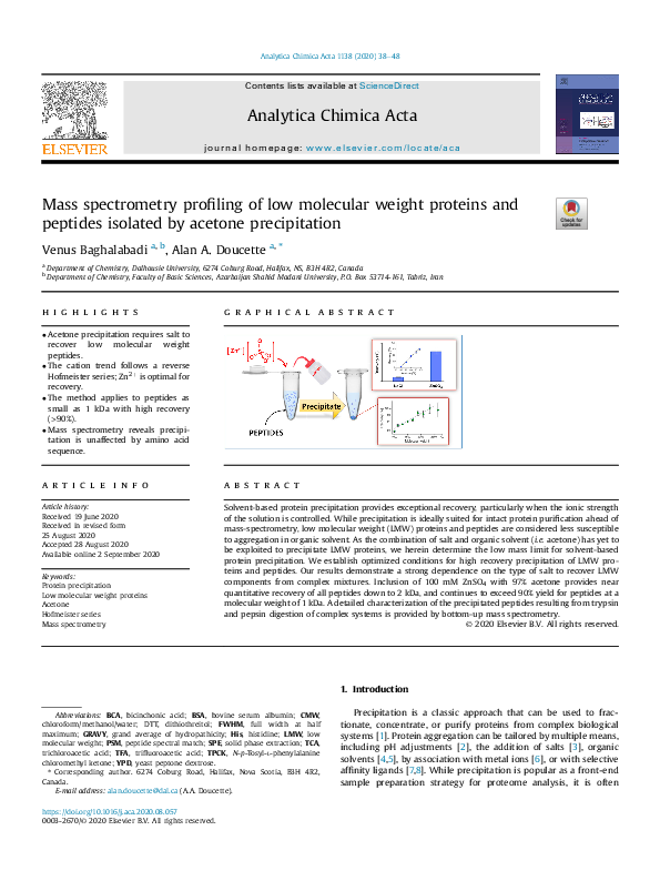 (PDF) Mass spectrometry profiling of low molecular weight proteins and ...