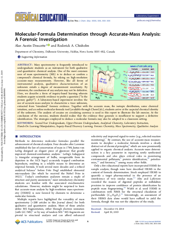 (PDF) Molecular-Formula Determination through Accurate-Mass Analysis: A ...