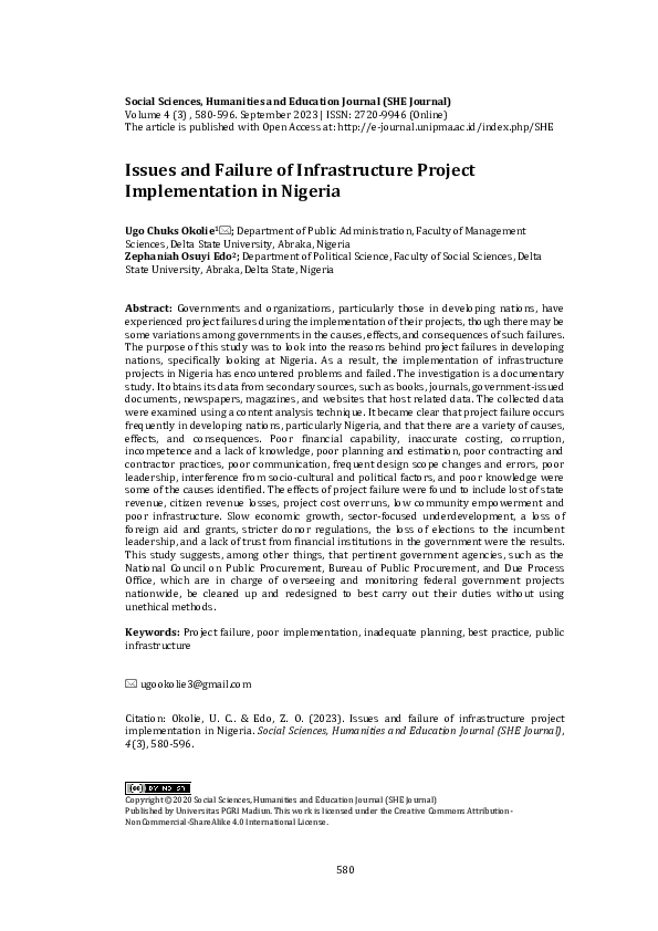 (PDF) Issues and Failure of Infrastructure Project Implementation in ...