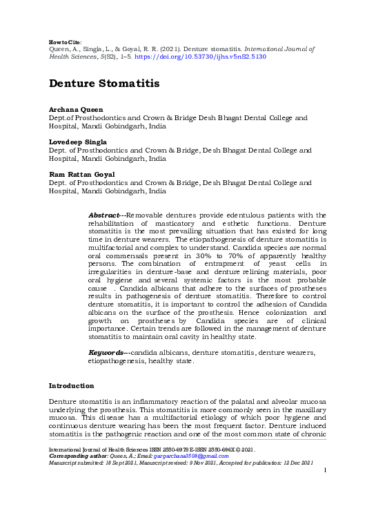(PDF) Denture stomatitis