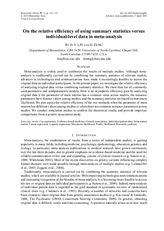(PDF) On the relative efficiency of using summary statistics versus ...