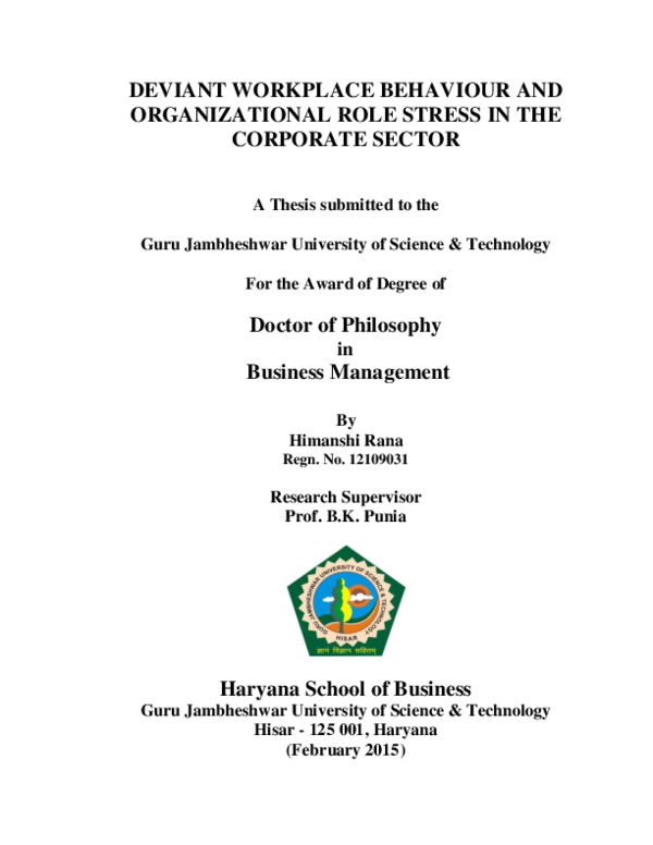(PDF) Deviant workplace behaviour and organizational role stress in the ...