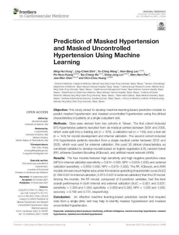 (PDF) Prediction of Masked Hypertension and Masked Uncontrolled Hypertension Using Machine Learning