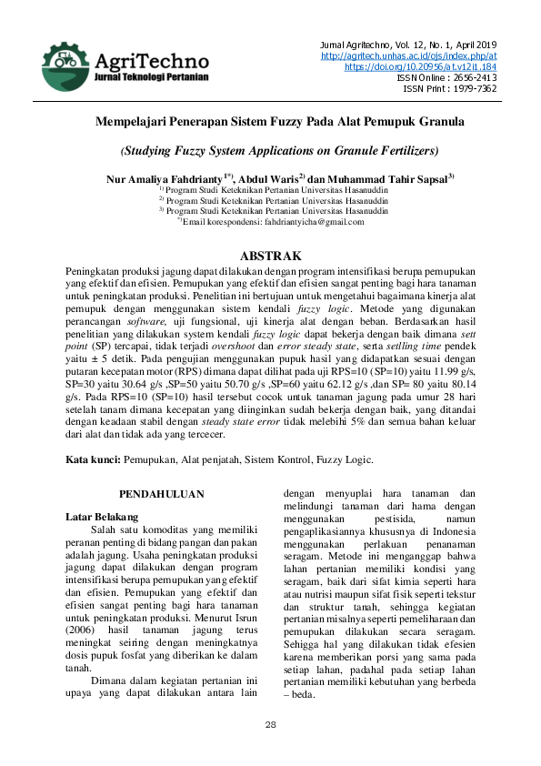 (PDF) Mempelajari Penerapan Sistem Fuzzy Pada Alat Pemupuk Granula