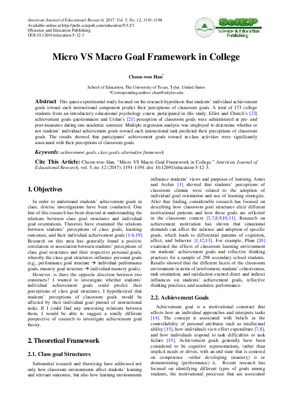 (PDF) Micro VS Macro Goal Framework in College