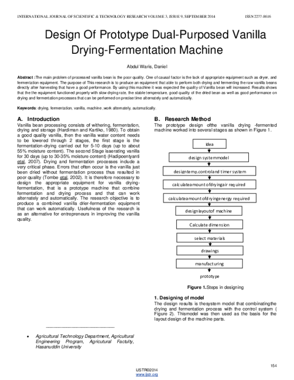 (PDF) Design Of Prototype Dual-Purposed Vanilla Drying-Fermentation Machine