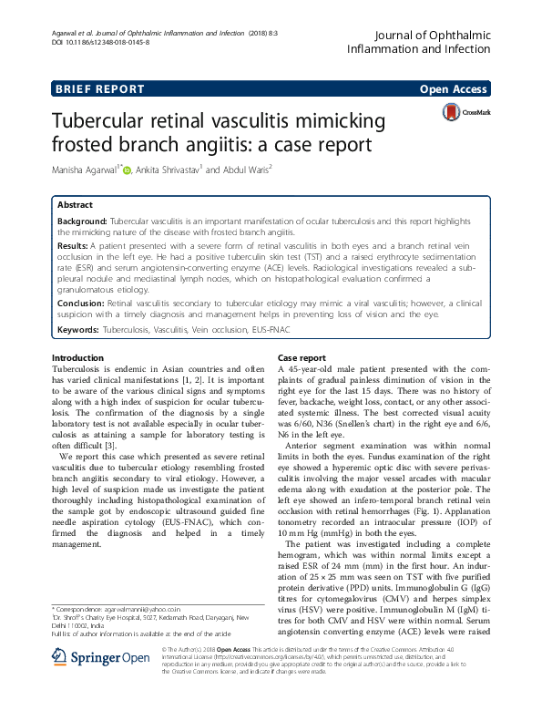 (PDF) Tubercular retinal vasculitis mimicking frosted branch angiitis ...