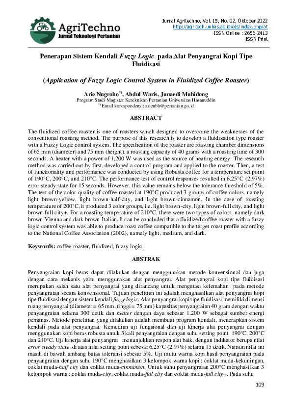(PDF) Application of Fuzzy Logic Control System in Fluidized Coffee Roaster