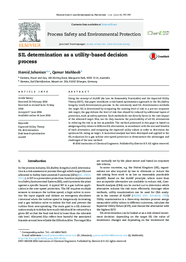 (PDF) SIL determination as a utility-based decision process