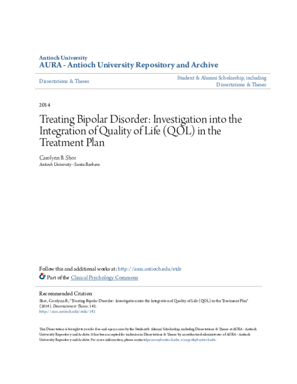 (PDF) Treating Bipolar Disorder: Investigation into the Integration of Quality of Life (QOL) in ...
