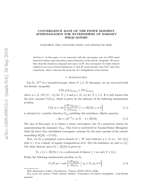Pdf Convergence Rate Of The Finite Element Approximation For