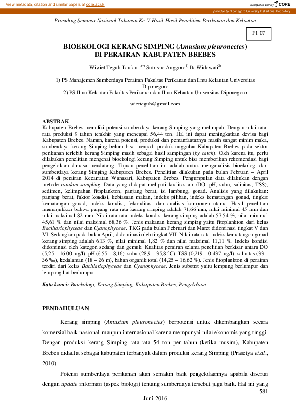 (PDF) BIOEKOLOGI KERANG SIMPING (Amusium pleuronectes) DI PERAIRAN ...