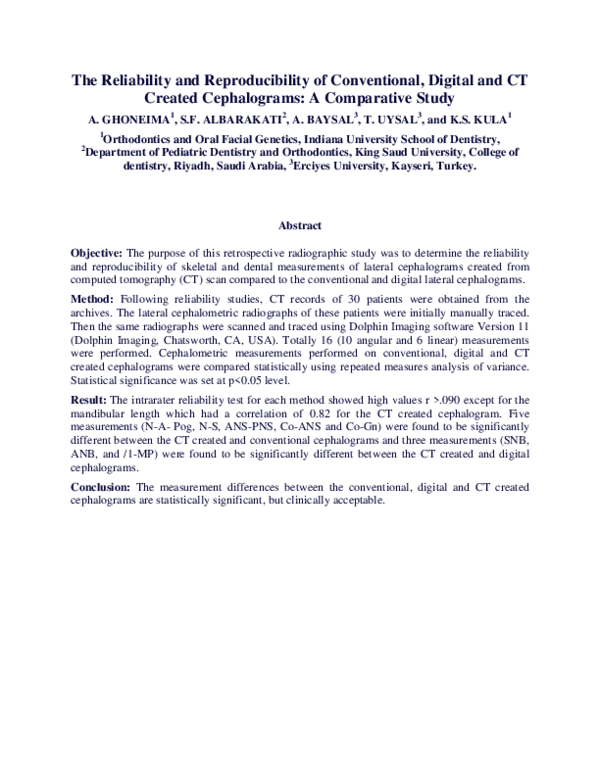 (PDF) The Reliability and Reproducibility of Conventional, Digital and ...