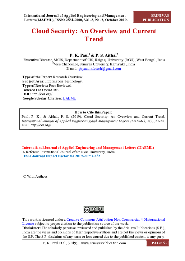 (PDF) Cloud Security: An Overview and Current Trend