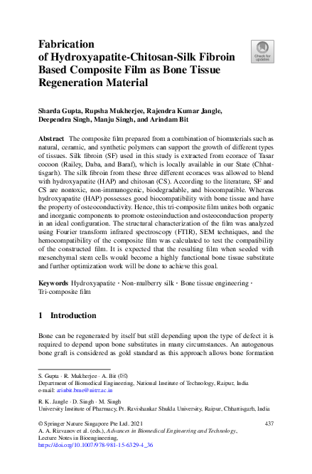 (PDF) Fabrication of Hydroxyapatite-Chitosan-Silk Fibroin Based Composite Film as Bone Tissue ...