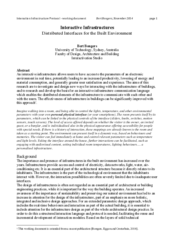 (PDF) Interactive Infrastructures Distributed Interfaces for the Built Environment