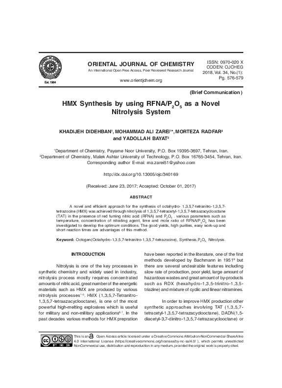(PDF) HMX Synthesis by using RFNA/P2O5 as a Novel Nitrolysis System