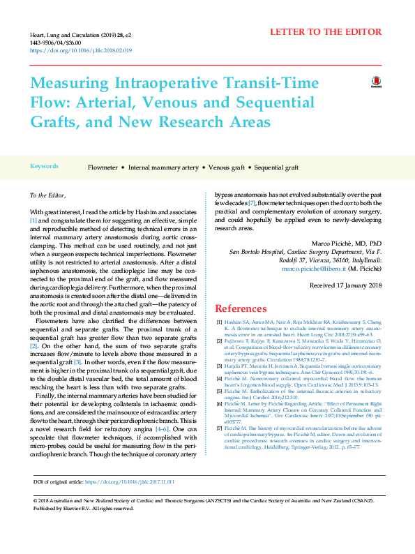(PDF) Measuring Intraoperative Transit-Time Flow: Arterial, Venous and ...