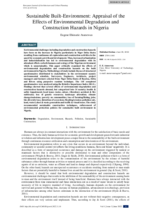 (PDF) Sustainable Built-Environment: Appraisal of the Effects of ...