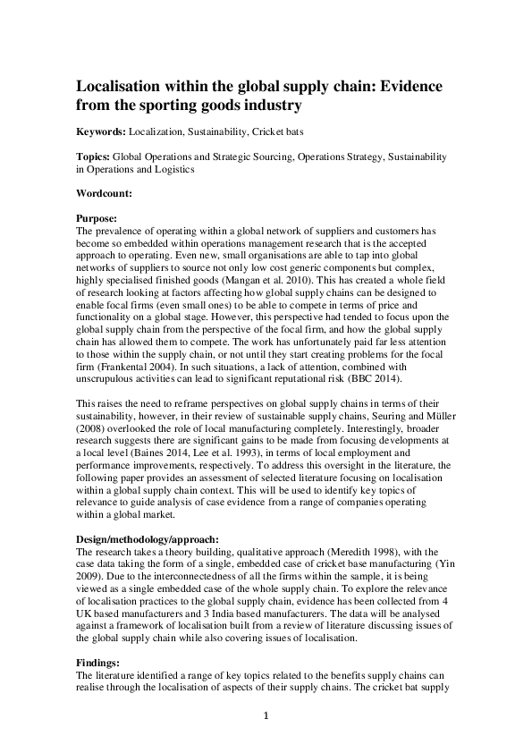 (PDF) Global Supply Chain Localisation in Sports Industry
