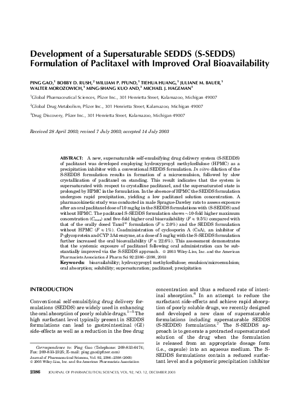 (PDF) Development of a supersaturable SEDDS (S‐SEDDS) formulation of ...