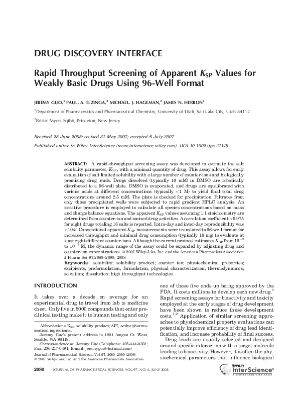 (PDF) Rapid Throughput Screening of Apparent KSP values for Weakly ...