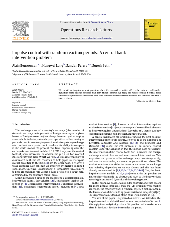 (PDF) Impulse Control with Random Reaction Periods and its Applications