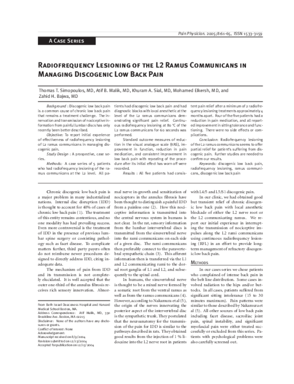(PDF) Radiofrequency Lesioning of the L2 Ramus Communicans in Managing ...