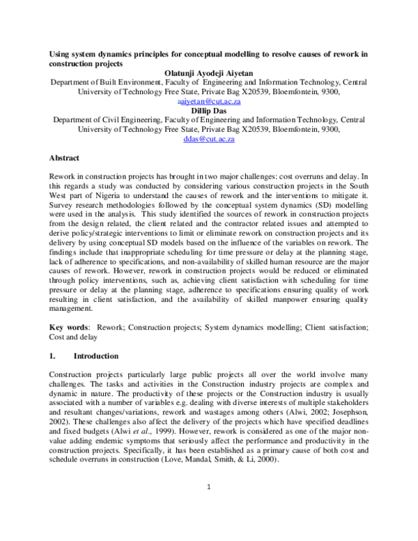 Pdf Using System Dynamics Principles For Conceptual Modelling To Resolve Causes Of Rework In