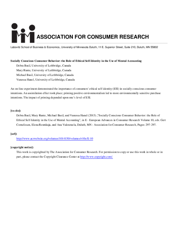 (PDF) Socially conscious consumer behavior: the role of ethical self ...