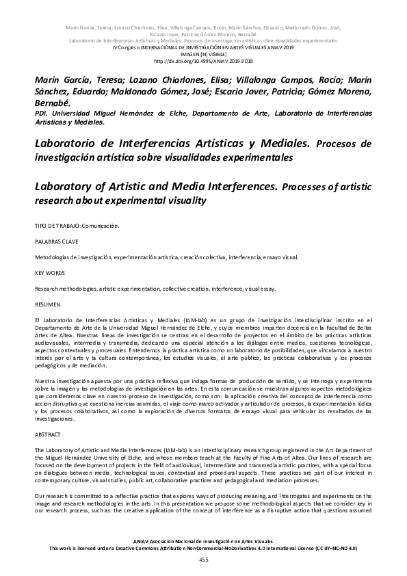 (PDF) Laboratorio de Interferencias Artísticas y Mediales. Procesos de investigación artística ...