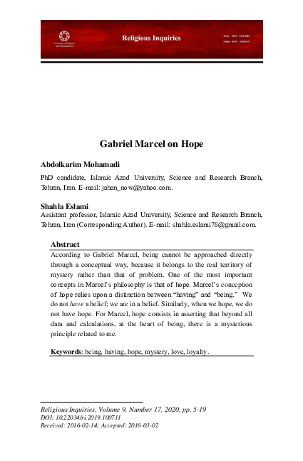 (PDF) Gabriel Marcel on Hope