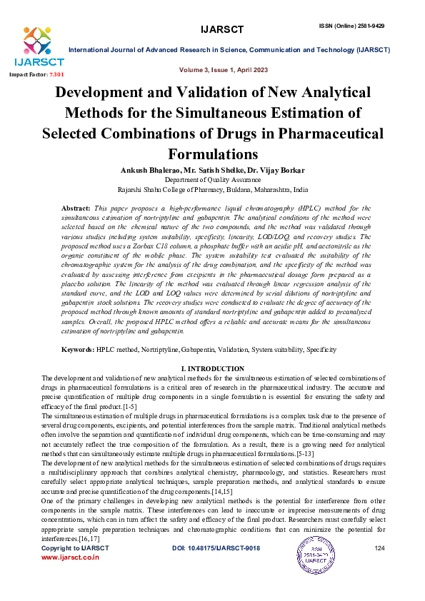 Pdf Development And Validation Of New Analytical Methods For The Simultaneous Estimation Of
