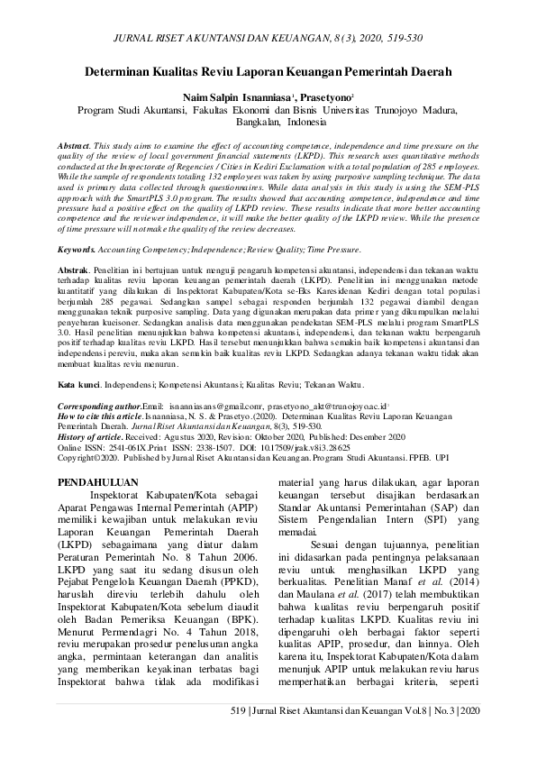 (PDF) Determinan Kualitas Reviu Laporan Keuangan Pemerintah Daerah