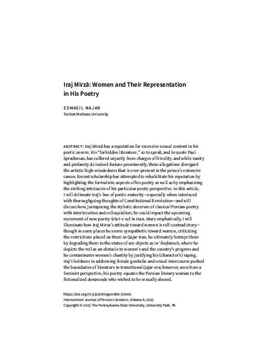 (PDF) Iraj Mirzā: Women and Their Representation in His Poetry