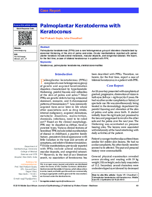 (PDF) Palmoplantar Keratoderma with Keratoconus