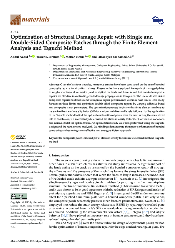 (PDF) Optimization of Structural Damage Repair with Single and Double-Sided Composite Patches ...
