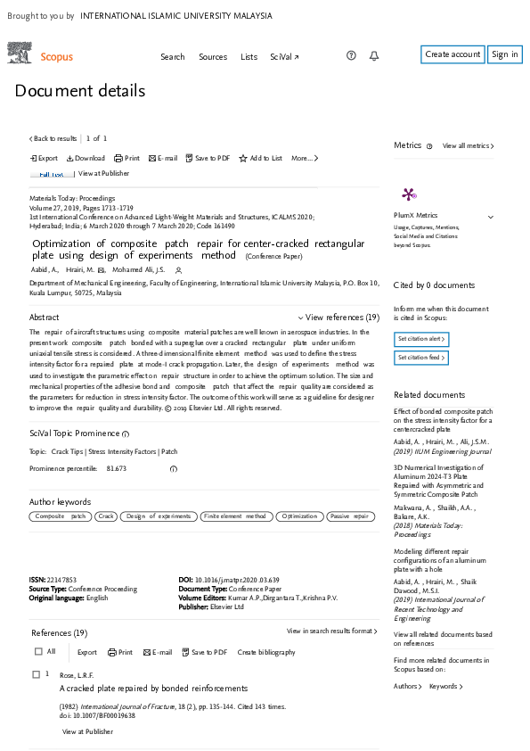 (PDF) Optimization of composite patch repair for center-cracked rectangular plate using design ...