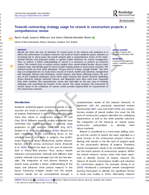 (PDF) Towards contracting strategy usage for rework in construction ...