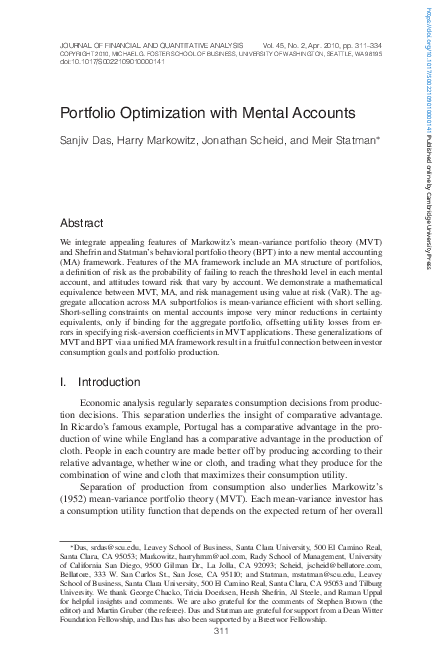(PDF) Portfolio Optimization with Mental Accounts
