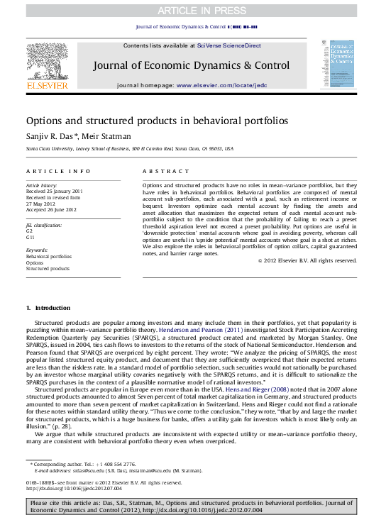 (PDF) Options and structured products in behavioral portfolios