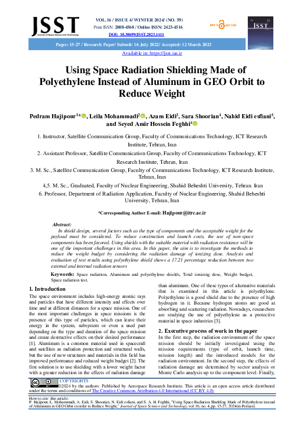 (PDF) Using Space Radiation Shielding Made of Polyethylene Instead of ...