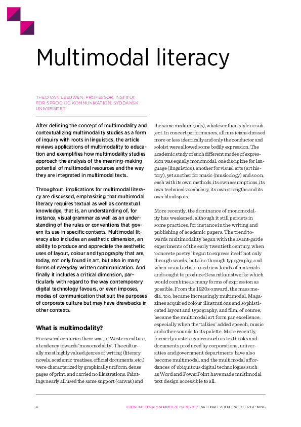 Pdf Multimodal Literacy