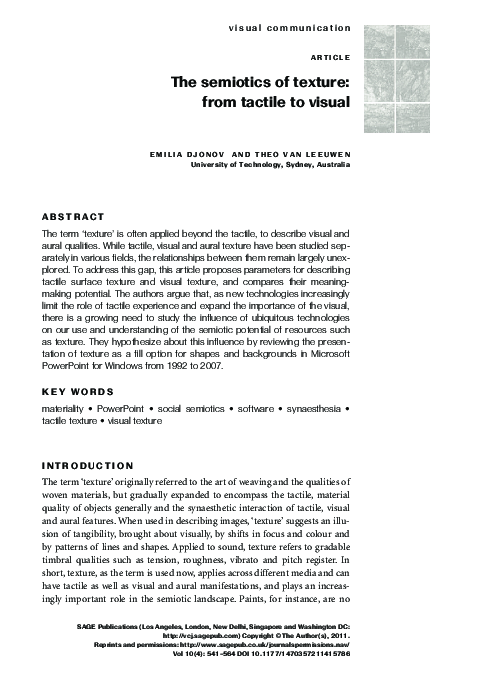 (PDF) The semiotics of texture: from tactile to visual