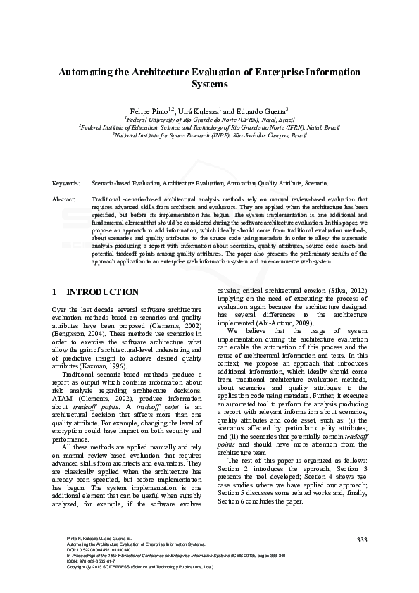 (PDF) Automating the Architecture Evaluation of Enterprise Information Systems