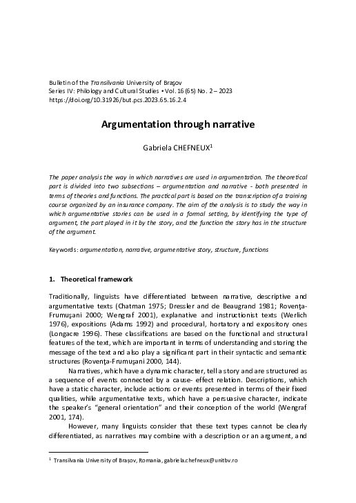 (PDF) Argumentation through narrative
