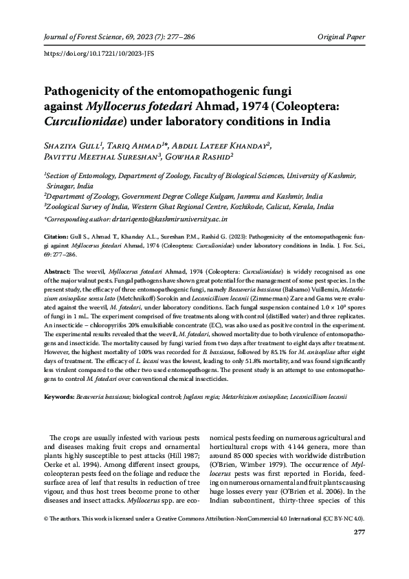 (PDF) Pathogenicity of the entomopathogenic fungi against Myllocerus fotedari Ahmad, 1974 ...