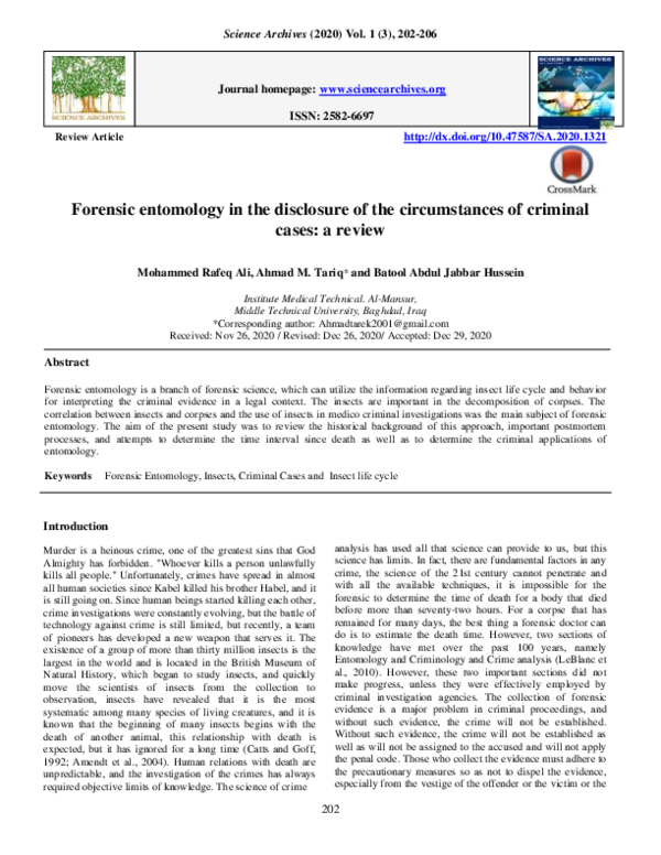(PDF) Forensic entomology in the disclosure of the circumstances of ...
