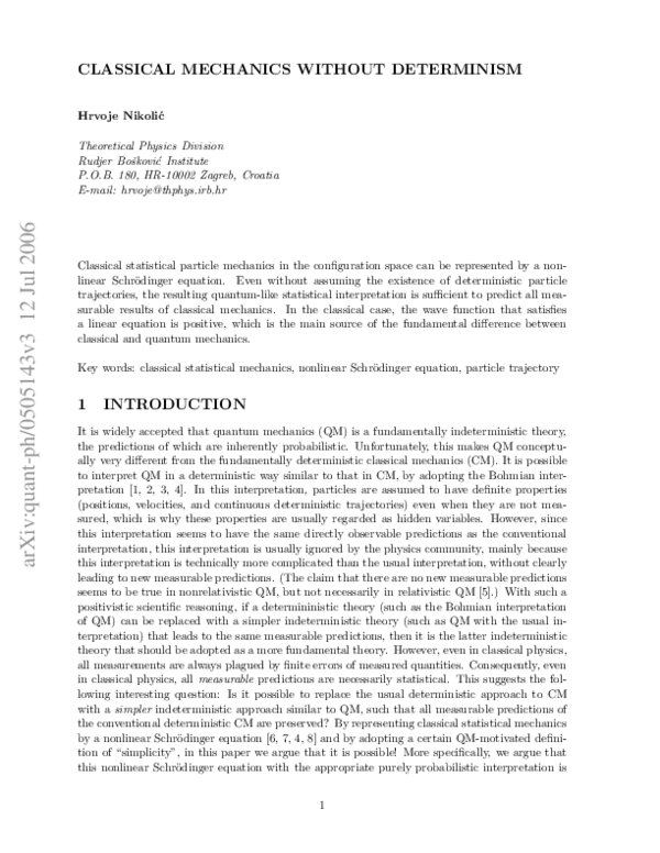 (PDF) Classical Mechanics Without Determinism