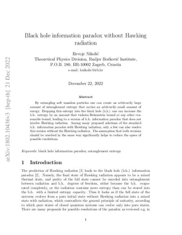 (PDF) Black hole information paradox without Hawking radiation